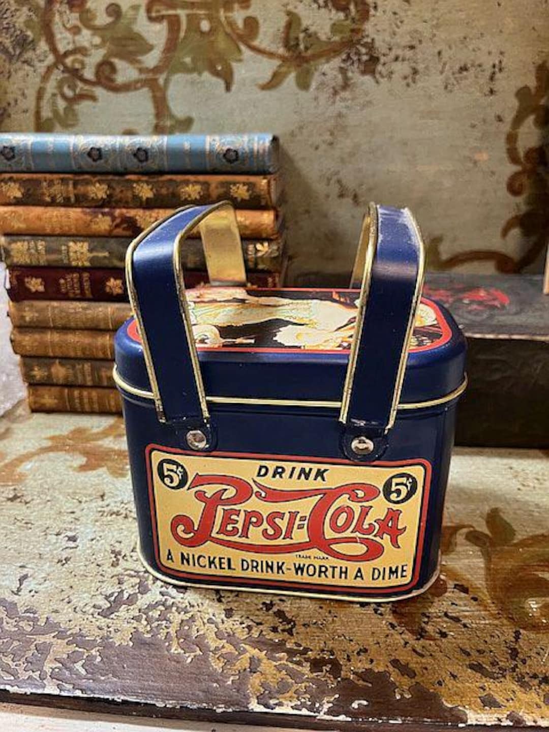 Vintage Pepsi Tin Lunchbox Style Canister Advertising Cola the Tin Box ...