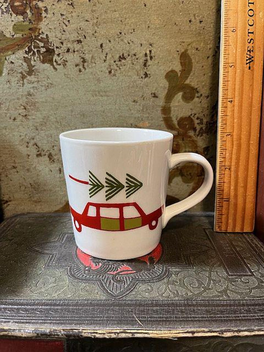 Retro Boxy Car With Christmas Tree Julia Rothman Small Ceramic Mug Cup ...