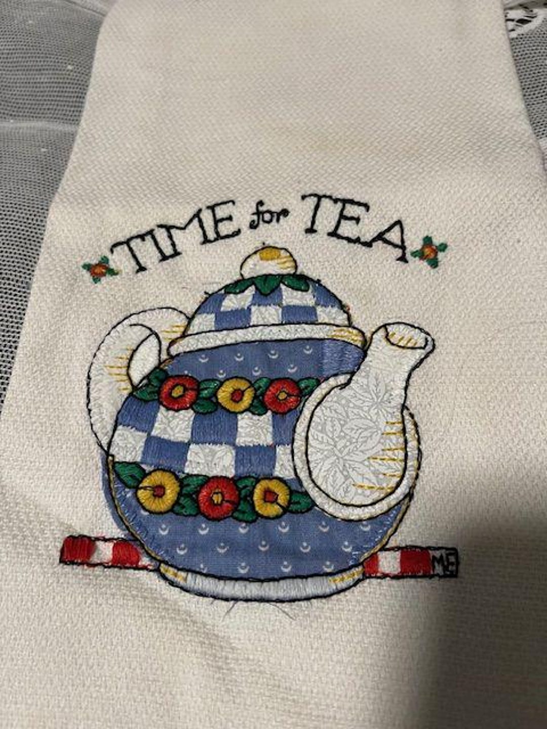 Mary Engelbreit Enbroidered Kitchen Towel Time for Tea With TEAPOT ...