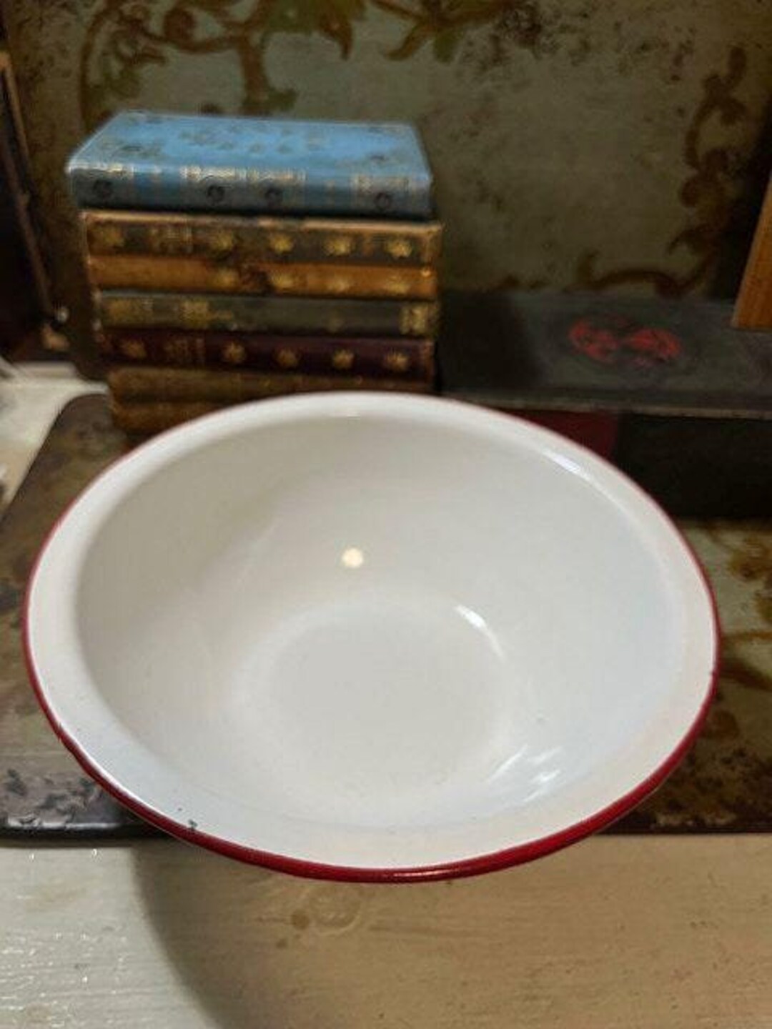 Vintage Enamelware Bowl White Red Christmas Decorating - Etsy