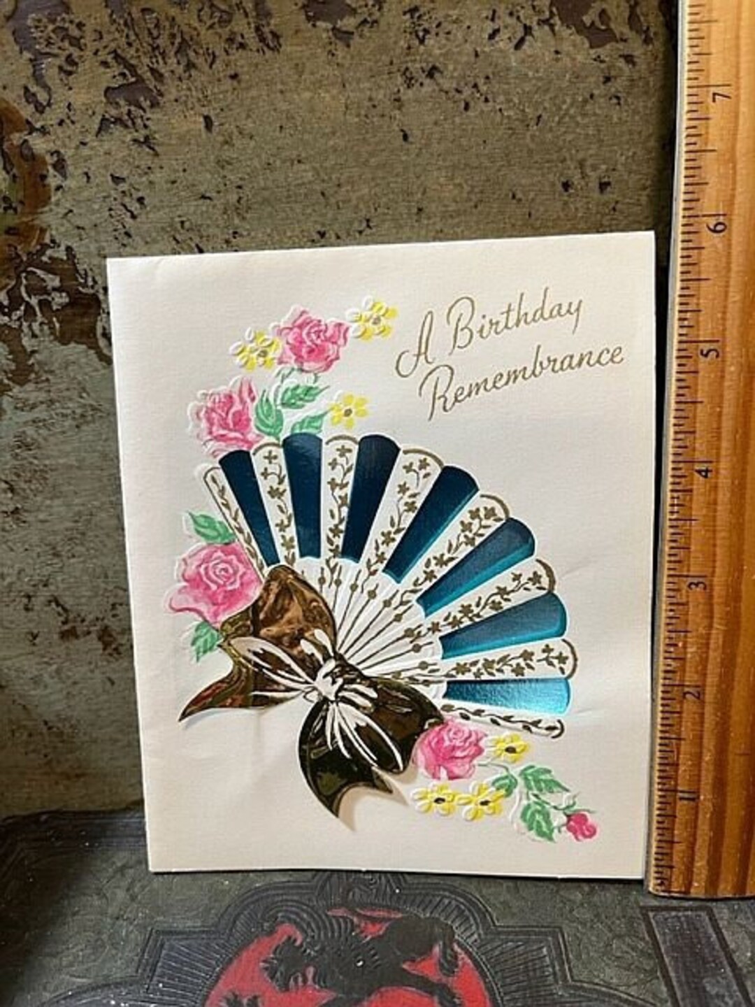 Hand FAN Vintage Birthday Greeting Card White Elegance Card Happy ...