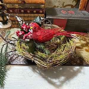 Pretty Red Bird and Floral Nest for Christmas Decorating Decoration ...