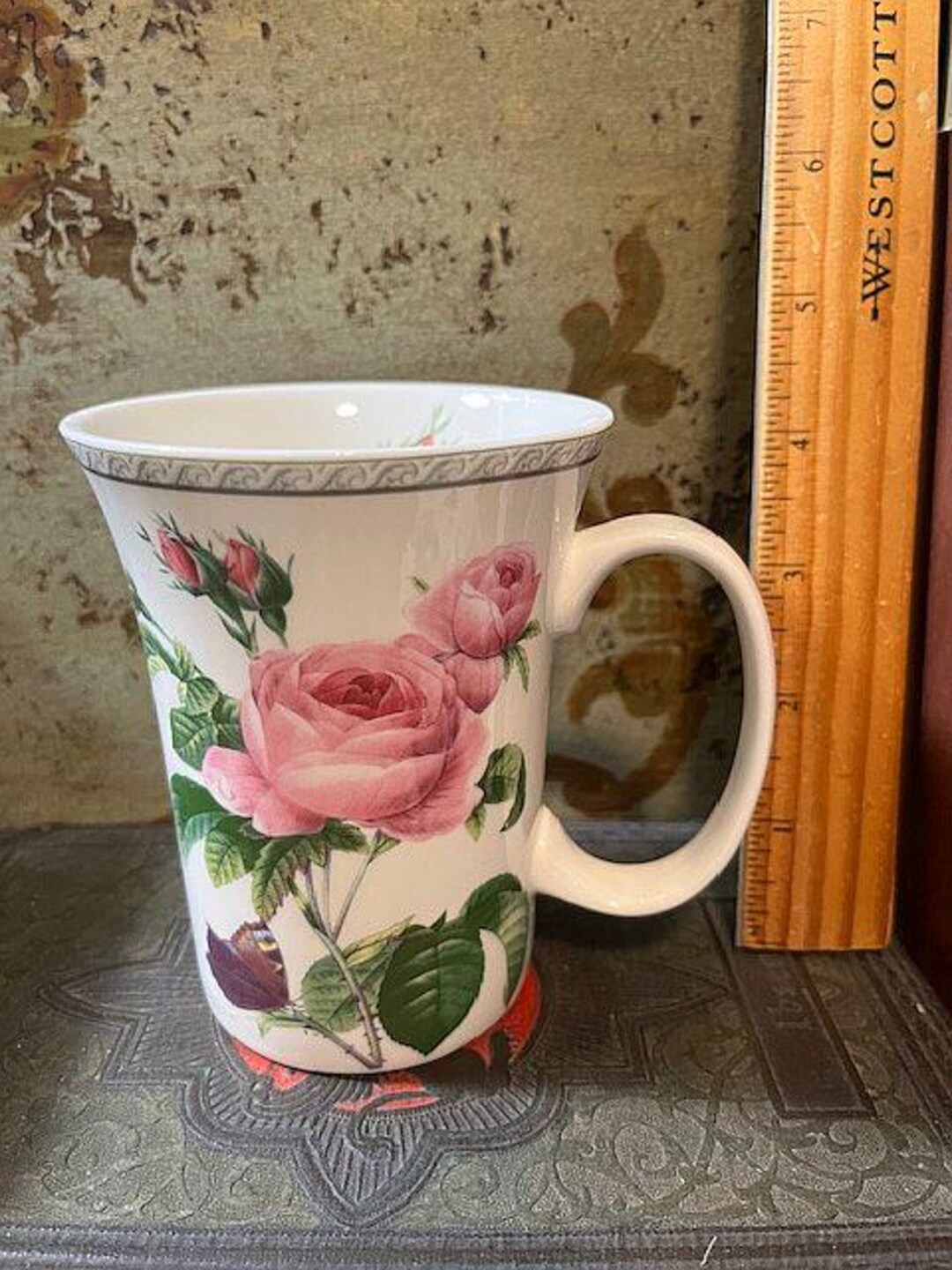 Vintage Royal Botanic Gardens Kew Pink Roses Coffee Mug Cup Tea Teacup ...