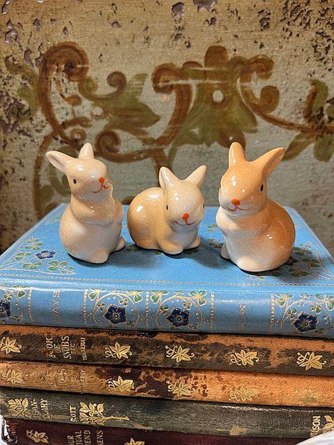 3 Sweet Brown Baby Bunny Ceramic Figurines Animal Figurines Collectible ...