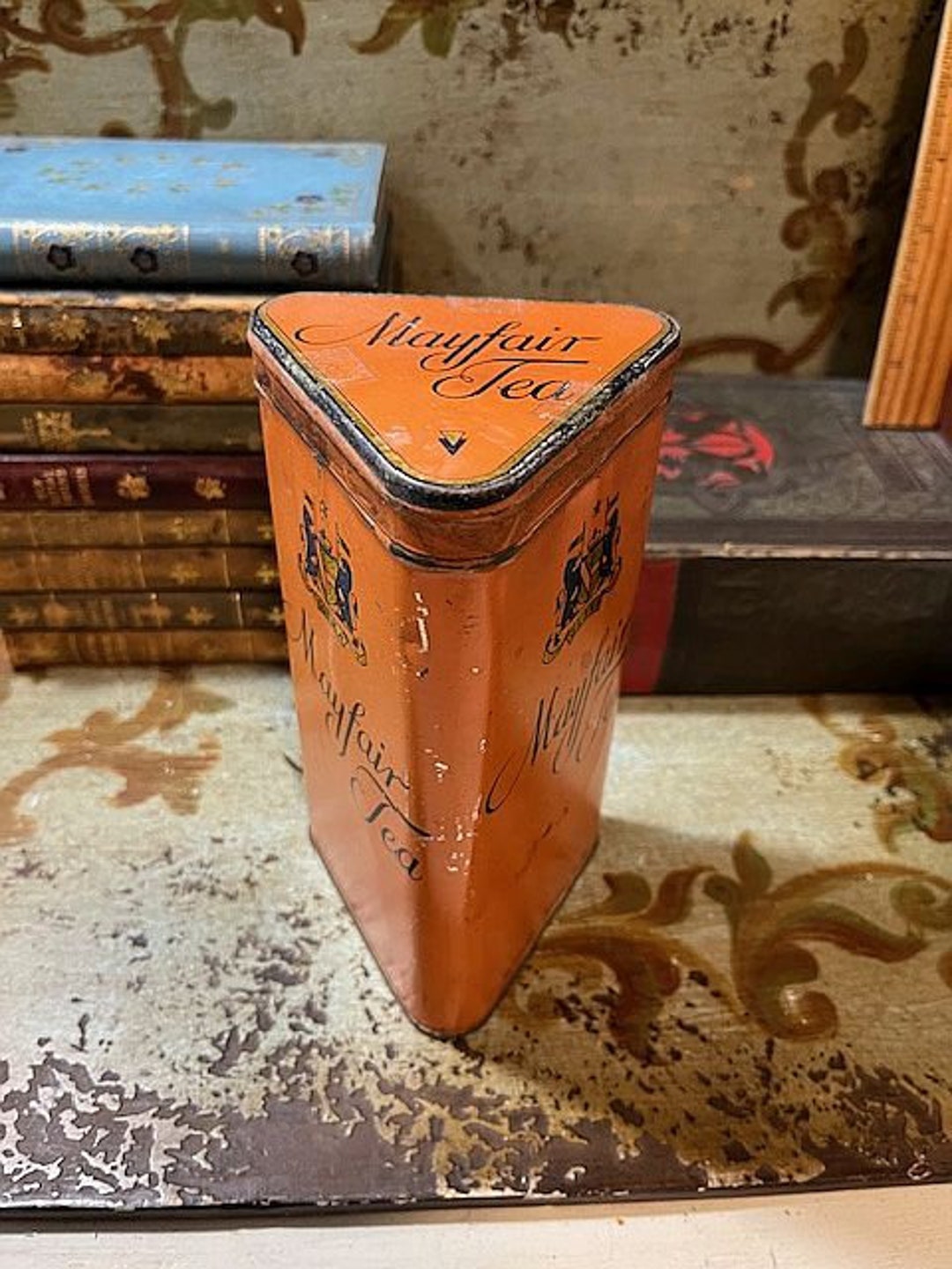 Vintage Mayfair Tea Tin Orange Triangle Triangular Tall Tin Box ...