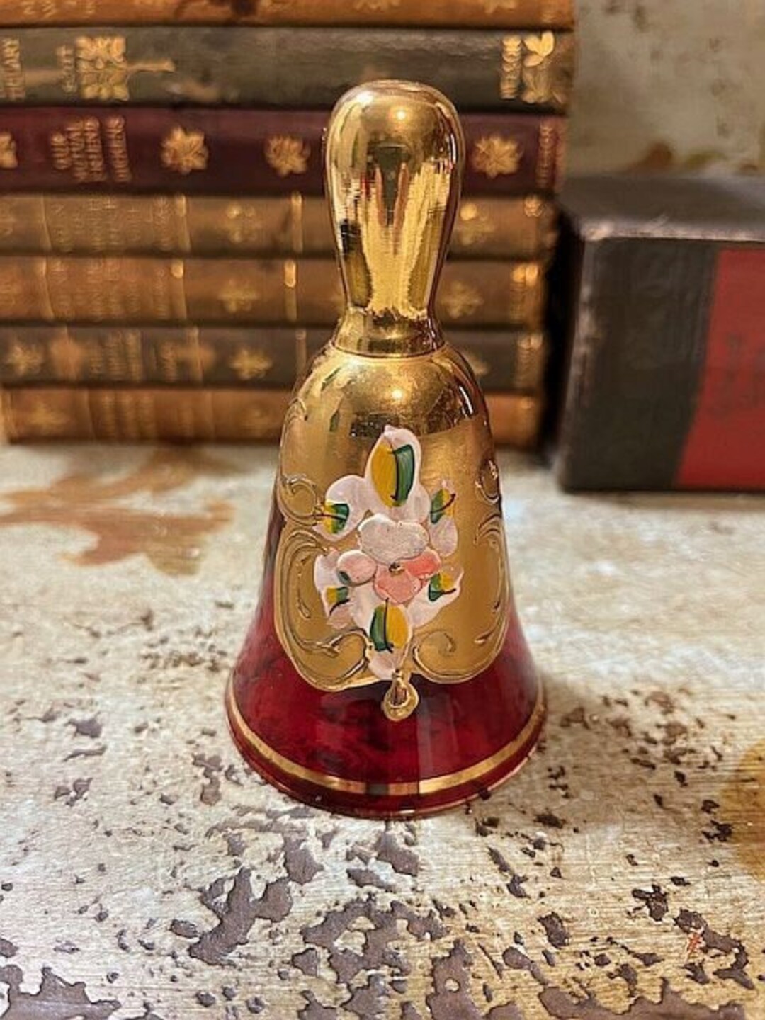 Vintage Italian Red Gold Crystal Glass Bell Vintage 66 C BACCI Venezia ...