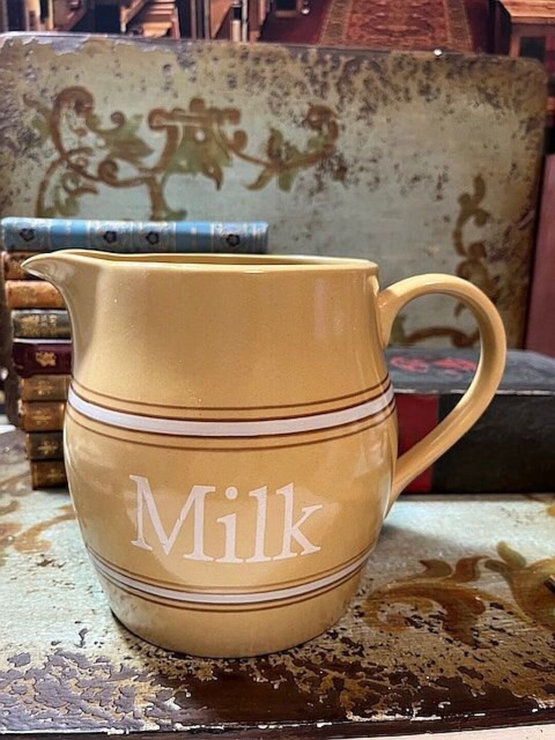 Yellowware MILK PITCHER Over and Back Vintage Primitive Yelloware ...