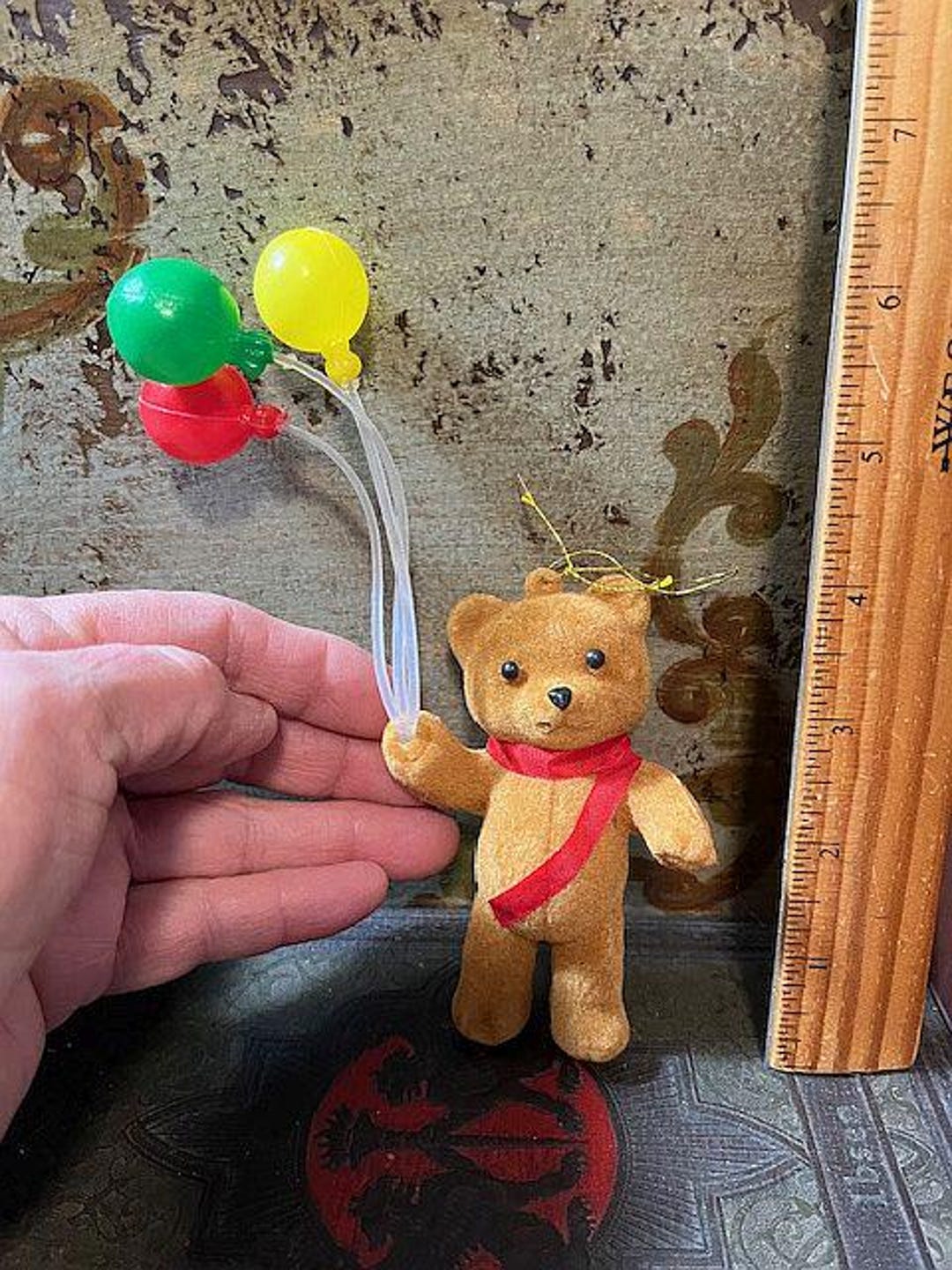 Vintage 50's Plastic Fuzzy Bear With Balloons Figure Christmas ...