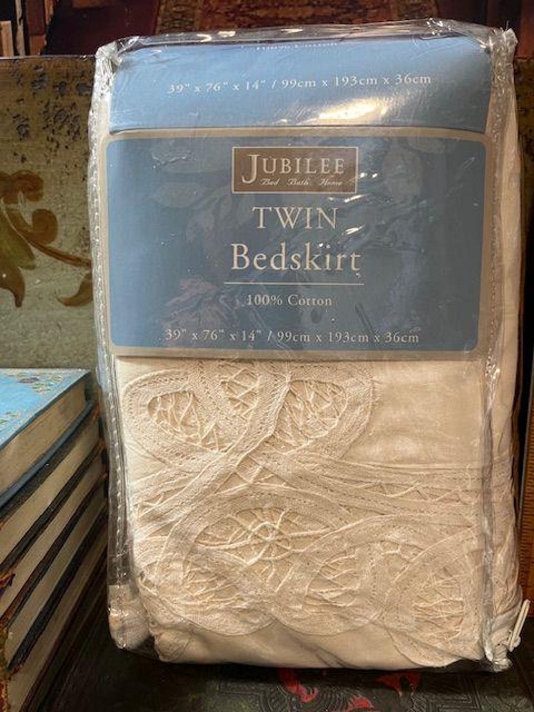 Ivory Twin Size Victoria Battenburg Lace Bedskirt Dust Ruffle Vintage ...