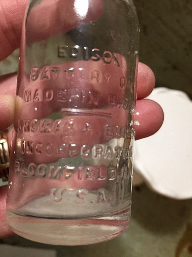 Vintage Edison Battery Oil Antique Glass Bottle - Etsy