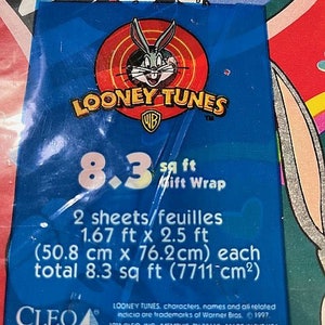 Looney Tunes 1997 SEALED Gift Wrap Wrapping Paper Warner Bros Pepe Le ...