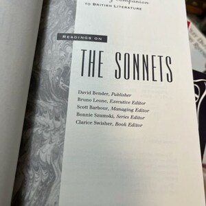 1997 Readings on William Shakespeare the Sonnets PB Vintage Book ...