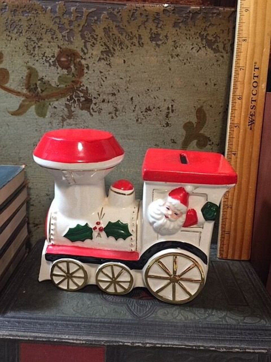 Vintage Santa Elf Train COIN BANK Figurine Japan Christmas Decoration ...