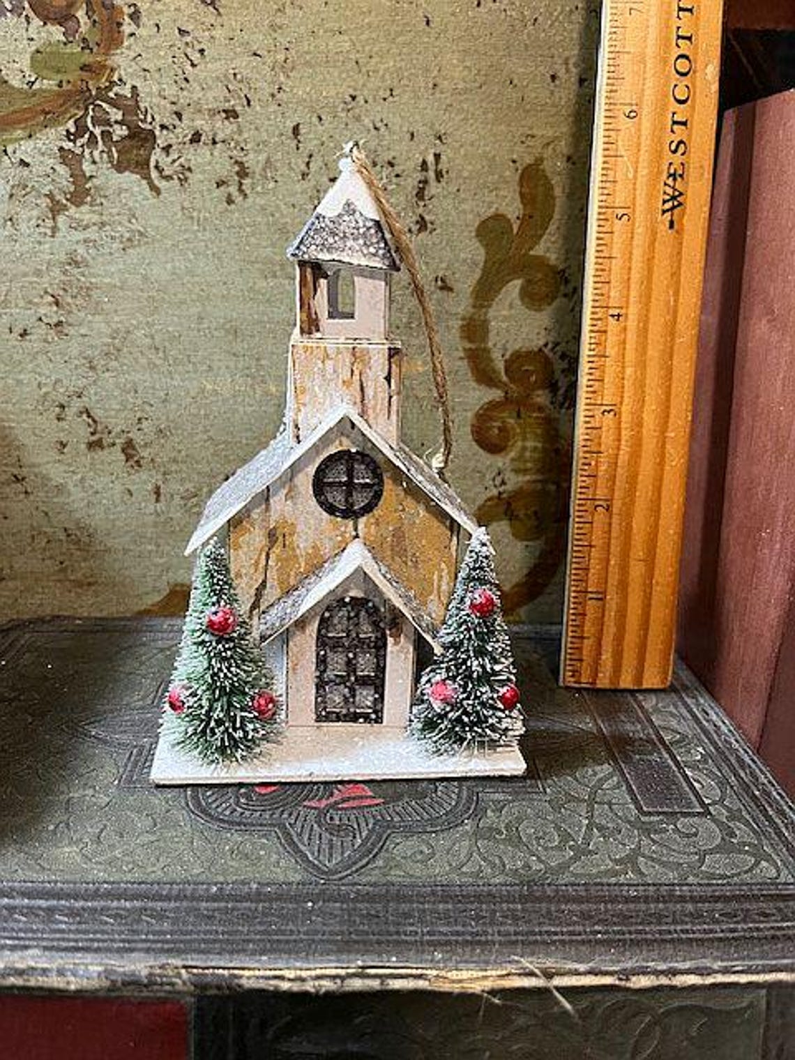Church Cardboard House With Bottlebrush Trees Christmas Decoration ...