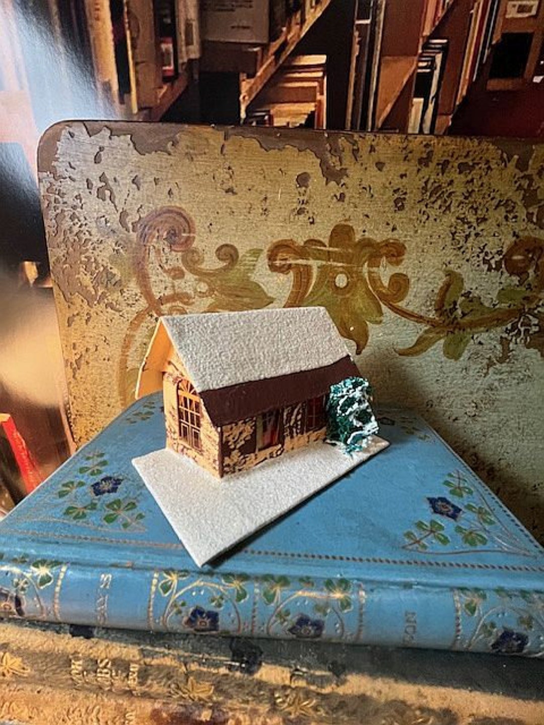 Vintage BROWN Putz Mica Cardboard House Japan Christmas Decoration Very ...