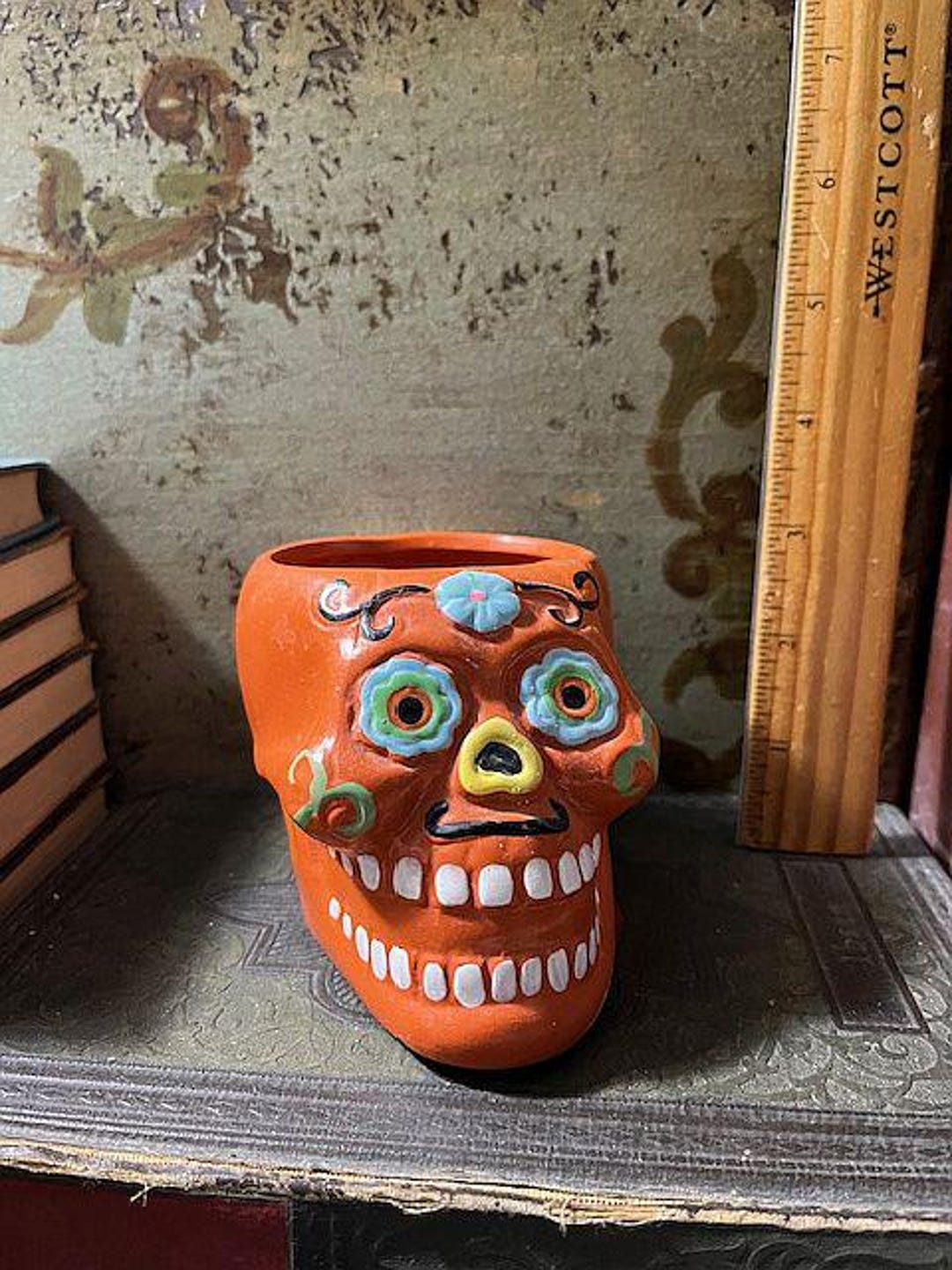 Day of the Dead Orange SKULL Ceramic Colorful Head Planter - Etsy