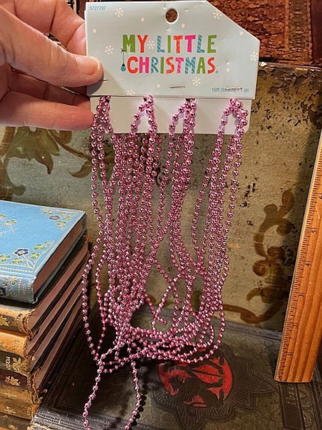 PINK Tiny Garland on Card 18 Feet Christmas Valentines Day Anytime ...