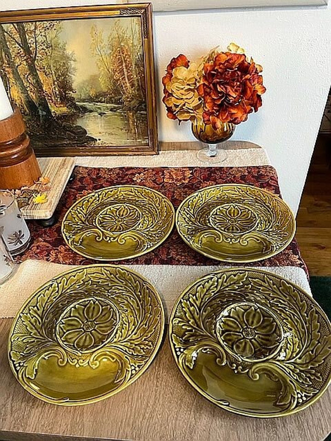 4 GIEN France Majolica ARTICHOKE PLATES Vintage French - Etsy