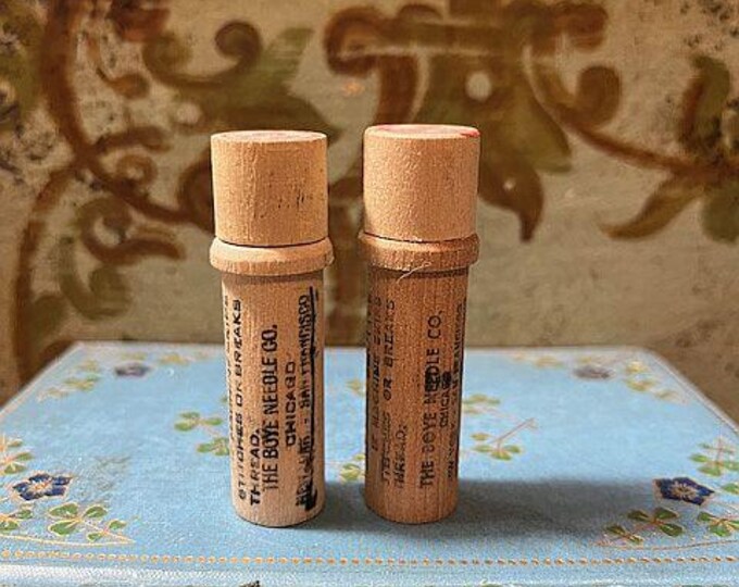 2 Vintage Wooden Needle Box Cylindrical Wood Container Sewing Boye ...