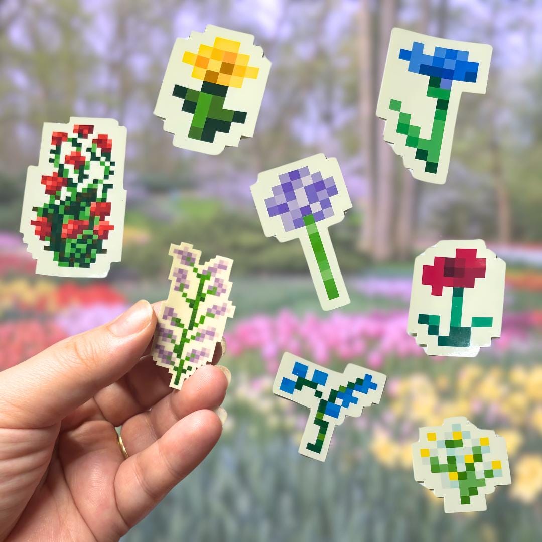 Nostalgic Pixel Art Game Flower Stickers, Gift for Her, Gift for Him ...