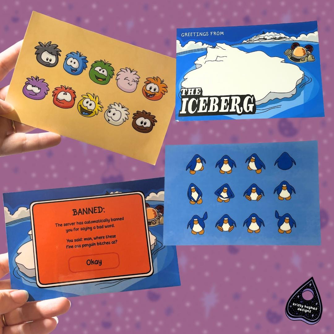 Nostalgic Penguin Game Postcards, Gift for Her, Gift for Him, Gamer ...