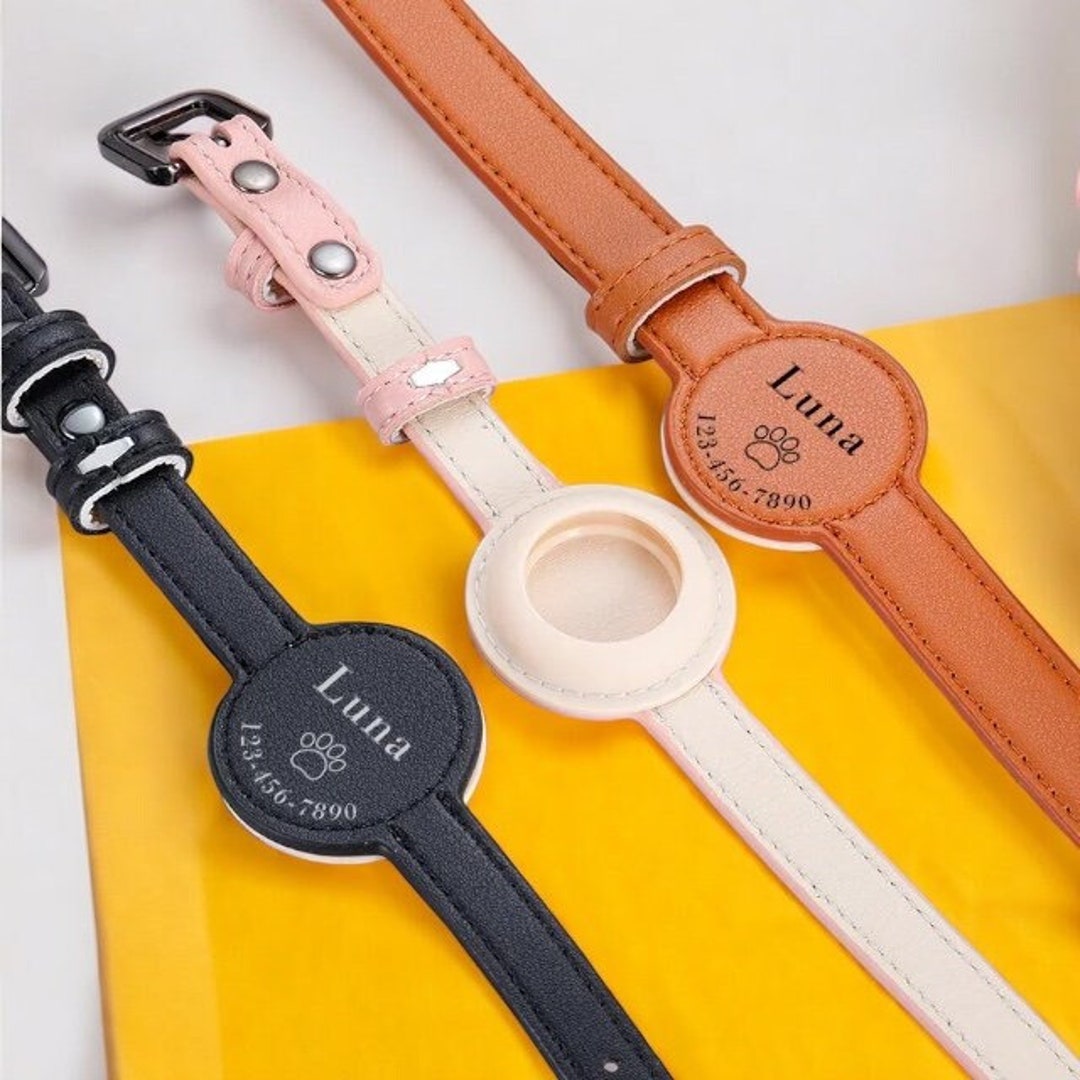 Personalized Leather AirTag Dog Collar, Leather Dog Collar, Anti-lost ...
