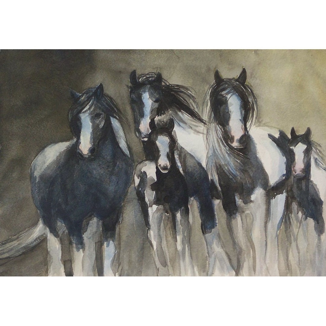 Blue Blazes Paint Horse Art Print Pinto Foals - Etsy