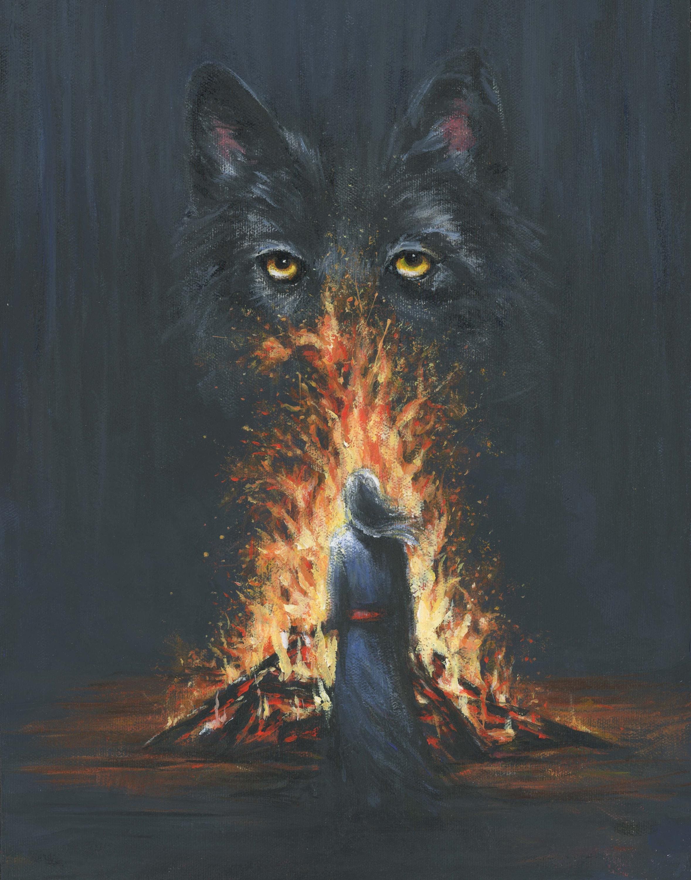 Firekeeper Mystical Wolf Fire Woman Spirit Animal Wolves Art Print From ...