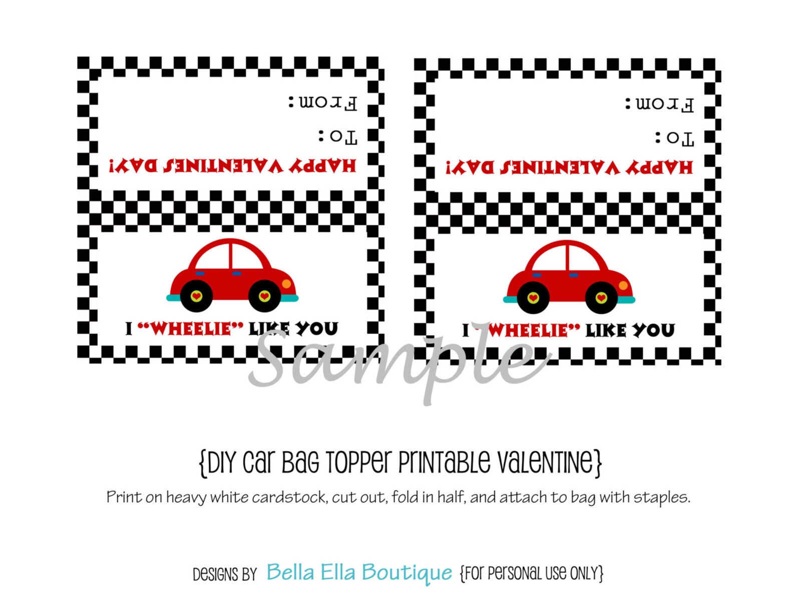 Instant Download Boy Car Valentine Bag Topper I Wheelie Like You Happy ...