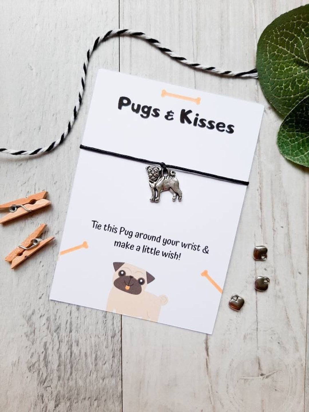 Personalised Pug Wish Bracelet, Pugs & Kisses Charm Bracelet, Make A ...