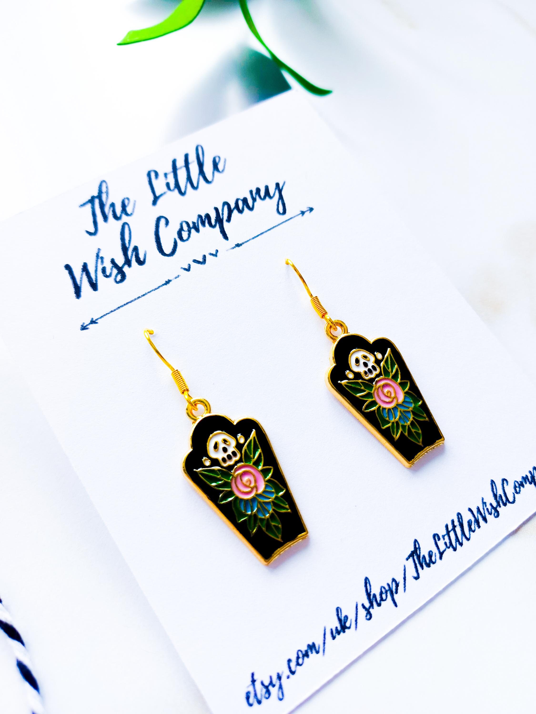 Halloween Coffin Skeleton Enamelled Dangle Earrings, Novelty Gothic ...