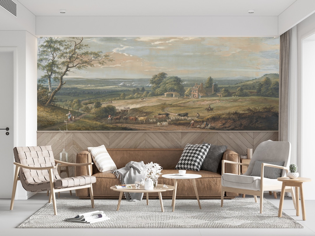 Antique Pastoral Landscape Wallpaper: Vintage Countryside Peel and ...