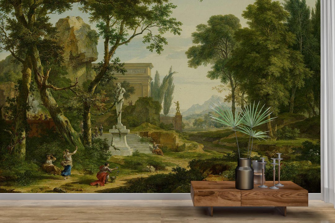 Classical Garden Landscape Wallpaper: Elegant Nature Scene (peel and ...