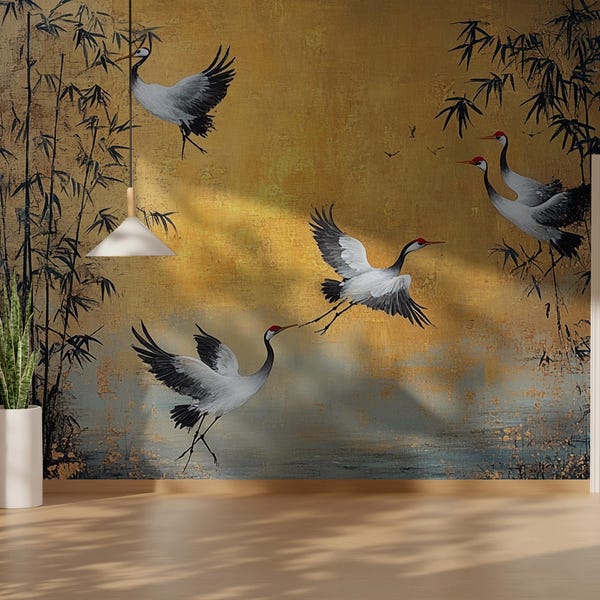 Wallpaper Crane Gold - Etsy UK