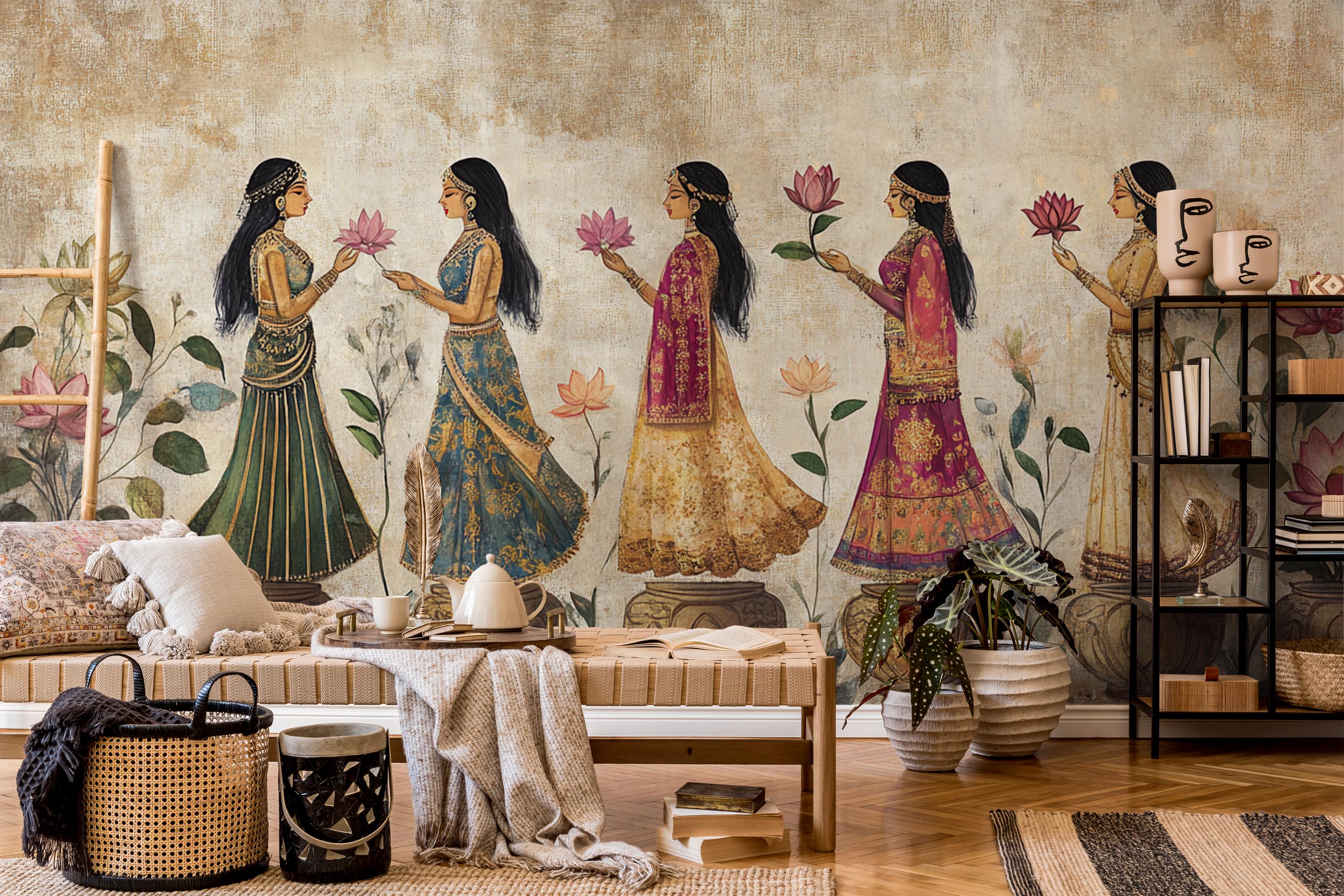Indian Lotus Ladies Wallpaper - Traditional and Elegant Cultural Design ...