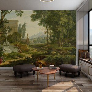 Classical Garden Landscape Wallpaper: Elegant Nature Scene (peel and ...