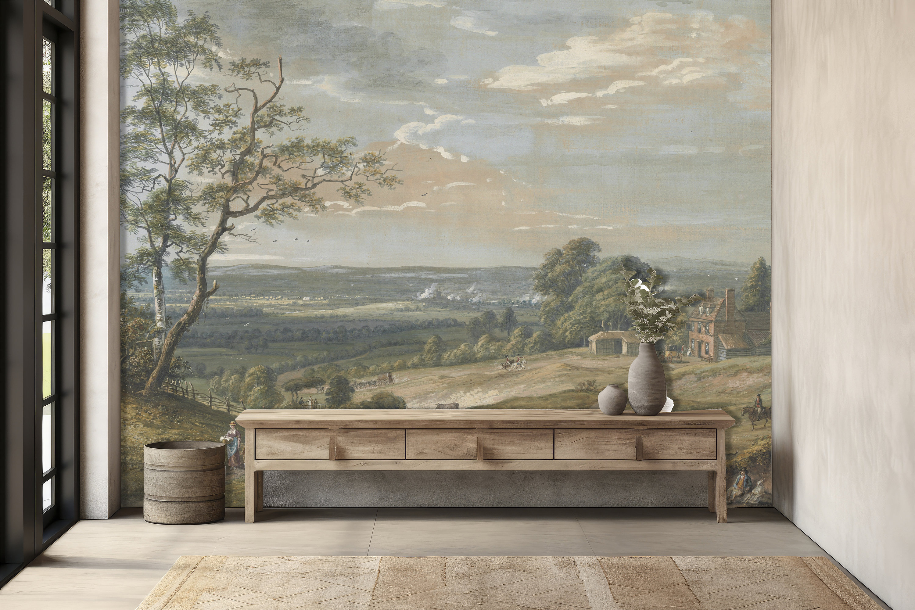 Antique Pastoral Landscape Wallpaper: Vintage Countryside Peel and ...