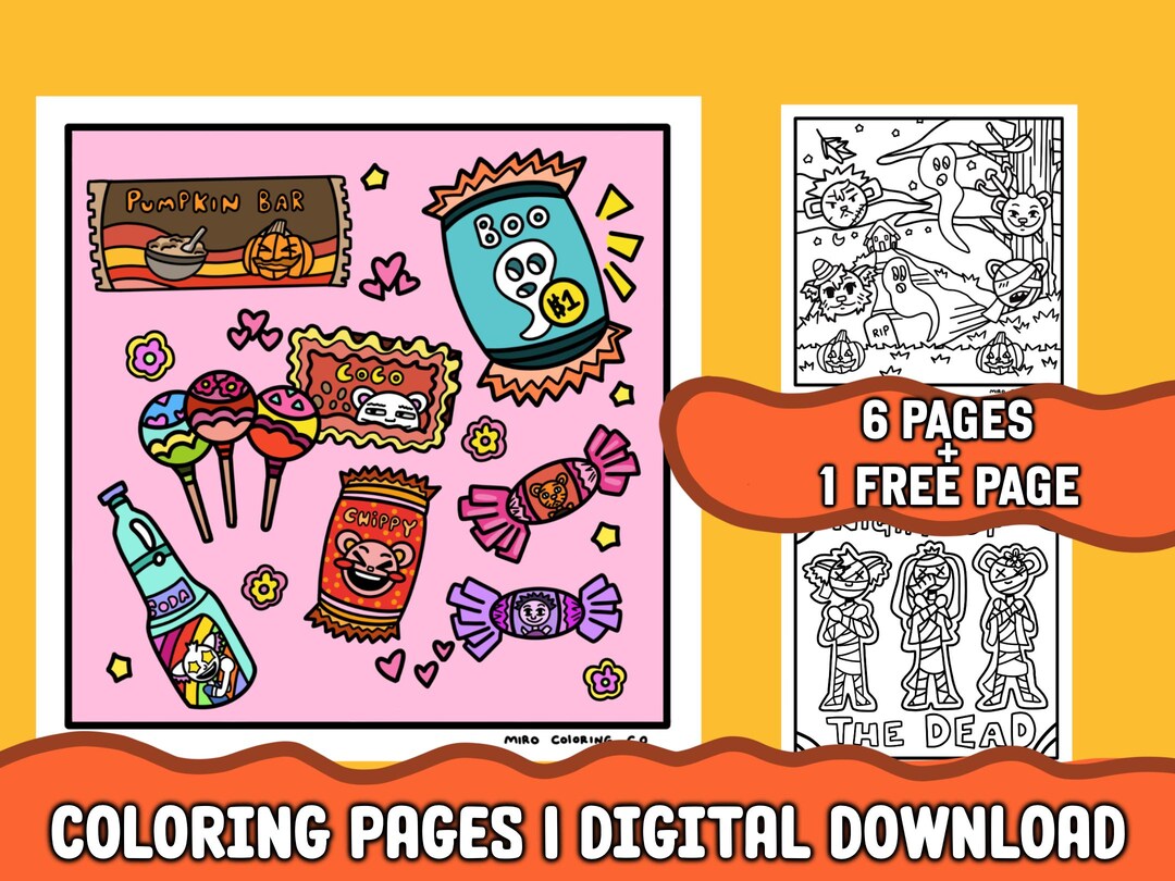 6 Halloween Spooky Season Coloring Book Pages, Digital Coloring Book ...