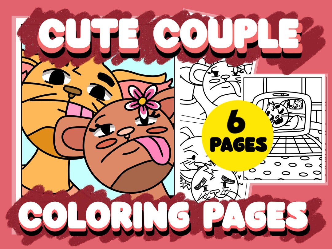 6 Cute Couple Coloring Book Pages for Adults and Teens, Romantic Date ...