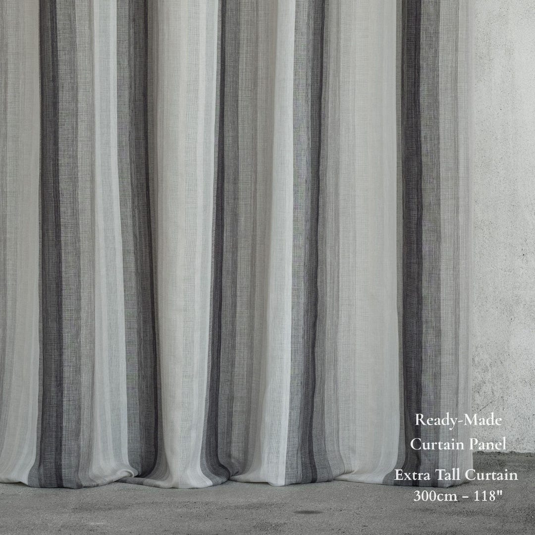 Striped Extra Tall Sheer Curtain Panel 300cm (118”) | Multicolor Gauze ...