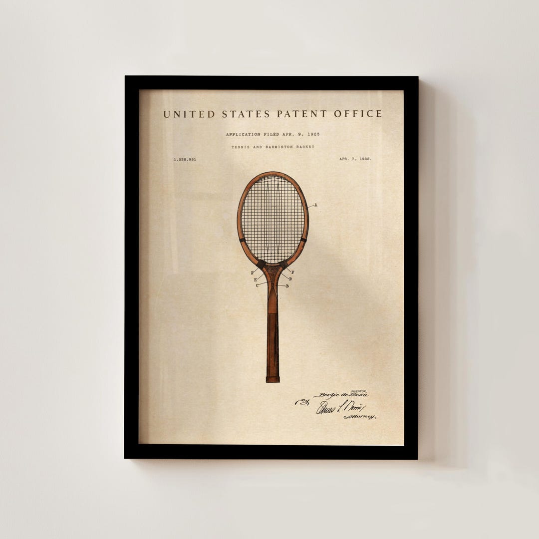 Tennis Racket Patent Print, Sports Bedroom Art, Unique Vintage Gift ...