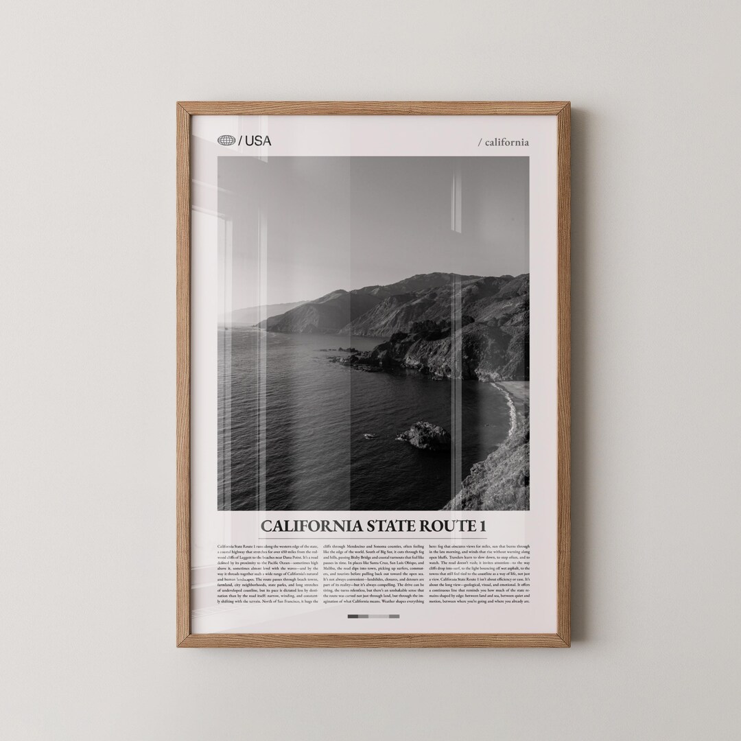 California Route 1 Print Black and White, Coastal Highway Photo Poster ...