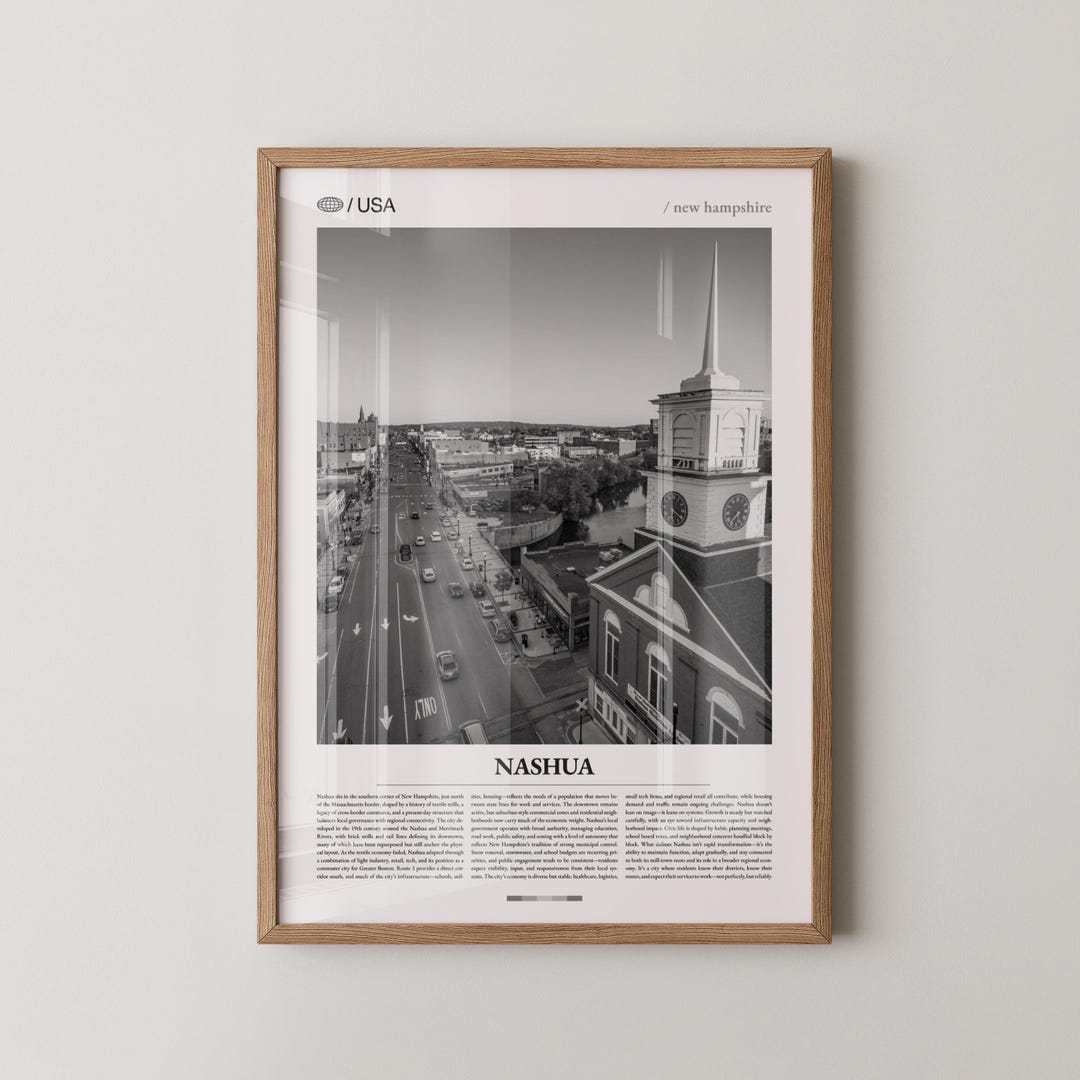 Nashua Print Black and White, City Photo Poster, New Hampshire Wall Art ...