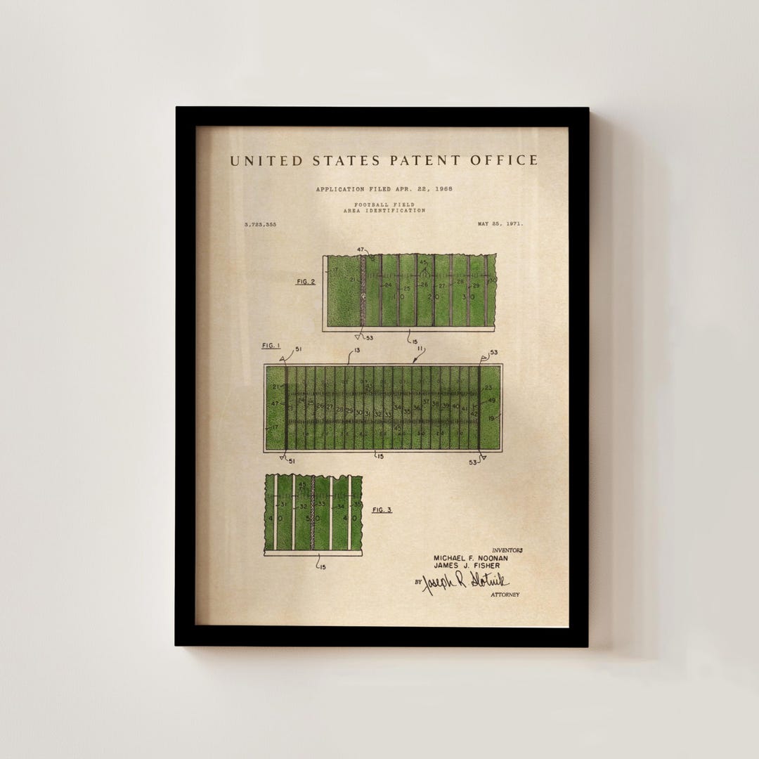 Football Field Patent Print, Unique Vintage Gift, Hand-painted ...