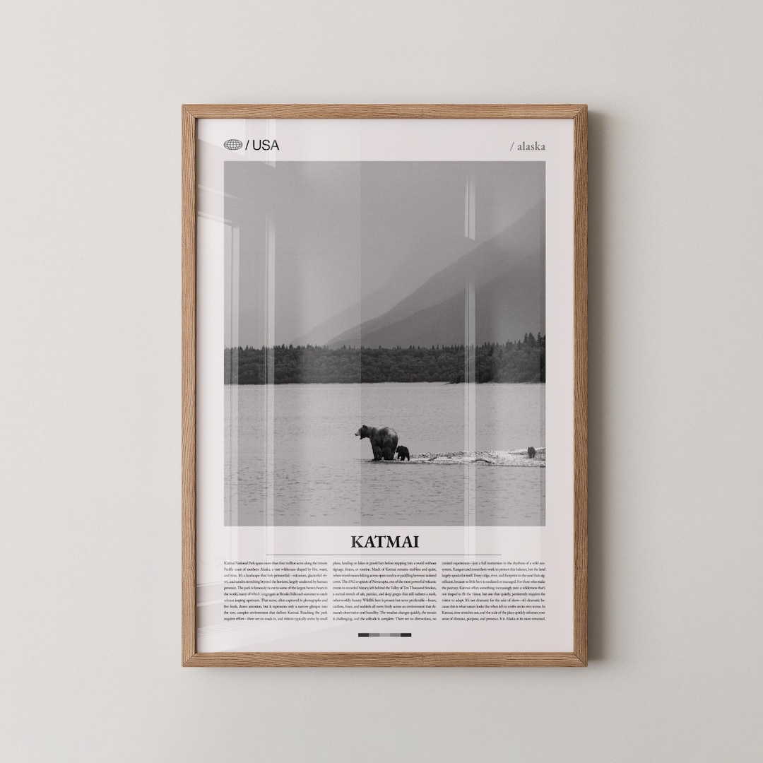 Katmai Print Black and White, National Park Poster, Alaska Wall Art ...