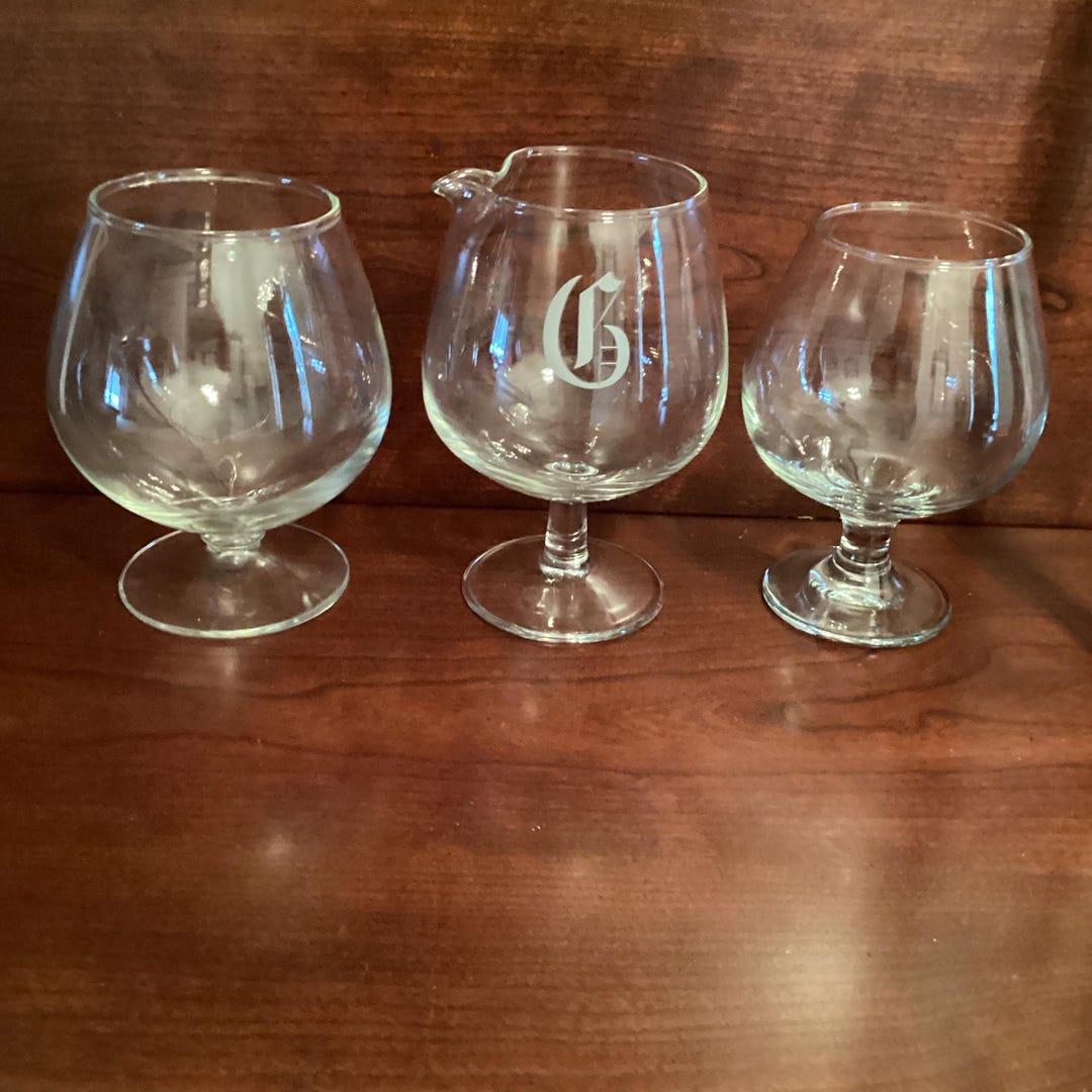 Three Glass Brandy Snifters - One With Pour Spout and Etched "c" - Etsy