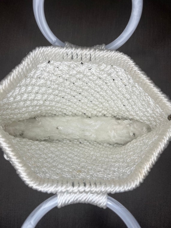 1970s White Macrame Purse With Round Handles - Gem