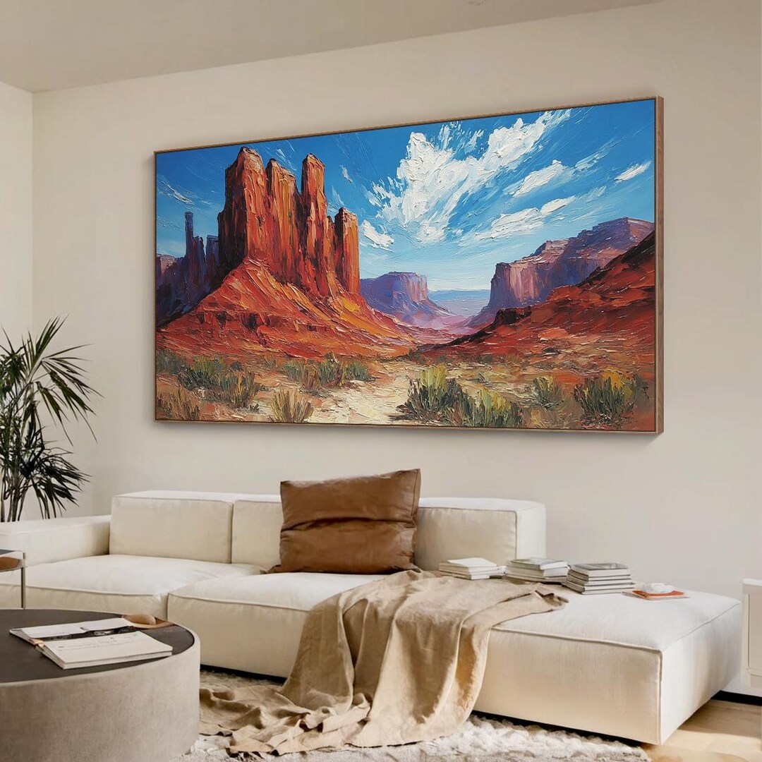 Large Desert Landscape Oil Painting, Red Rock Canyon Art, Vibrant ...