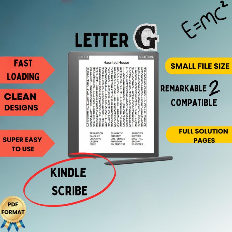 Kindle Scribe Letter G Word Search for Adults Large Print REMARKABLE ...