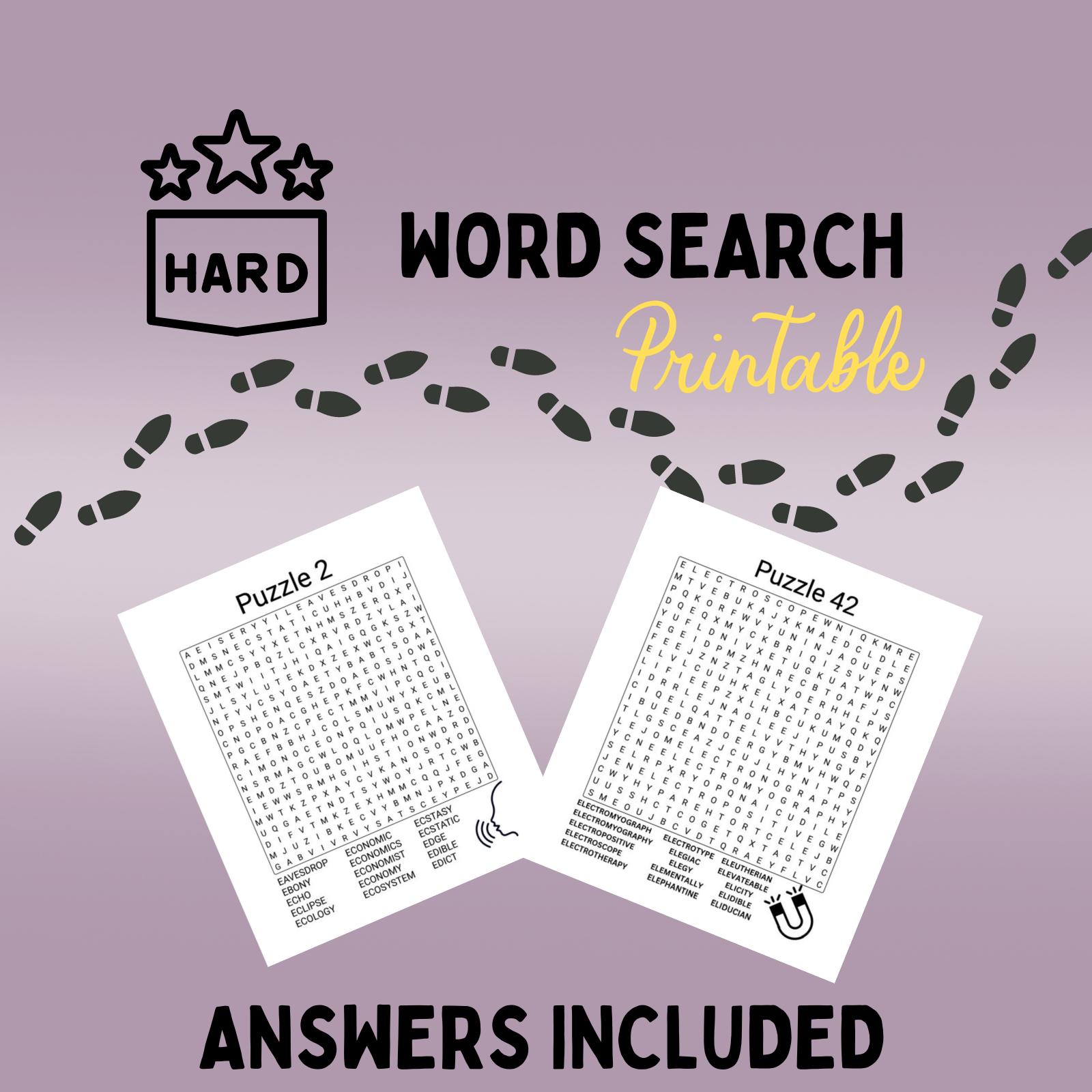 Letter E Word Search for Adults Large Print 80 Hard Puzzles PRINTABLE ...